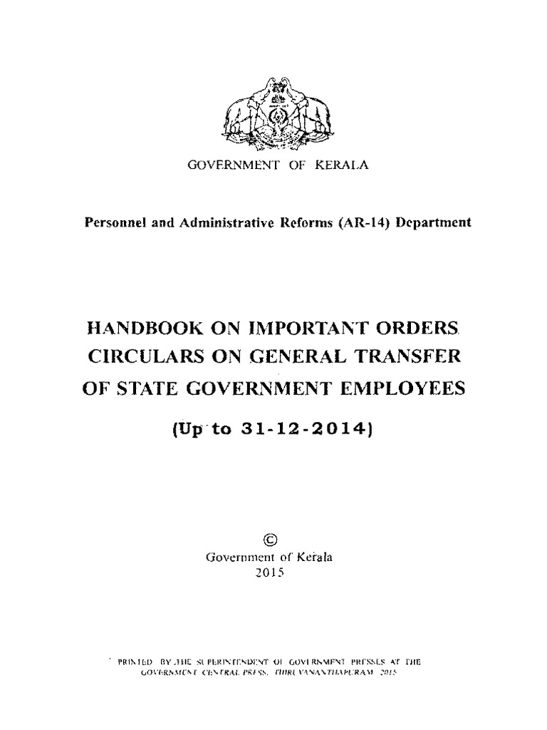 Handbook On Important Orders Circulars On General Transfer of State Government Employees | PDF