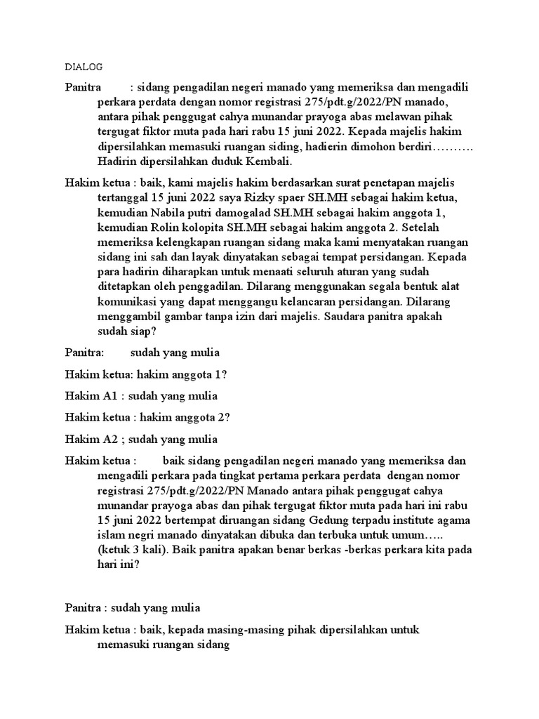 Sidang Perdata Manado: Mediasi dan Gugatan | PDF | Ilmu Sosial