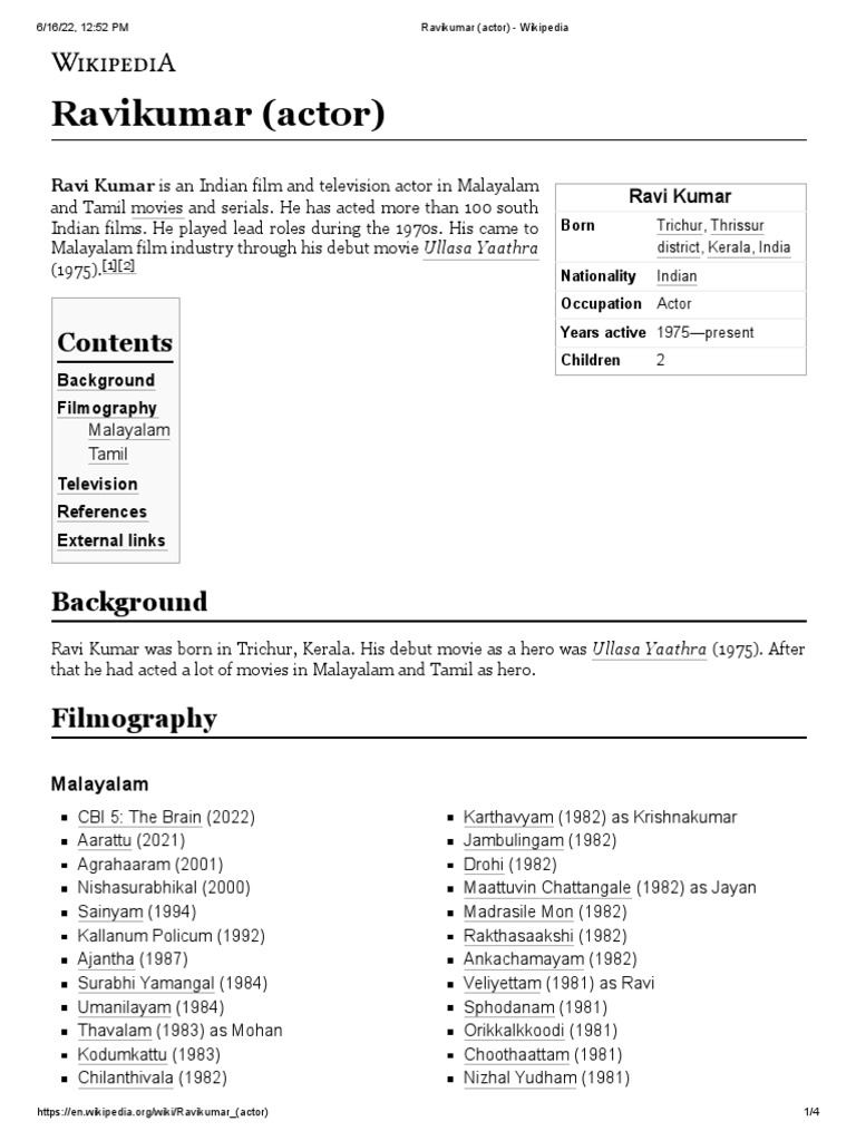 Ravikumar (Actor) - Wikipedia | PDF