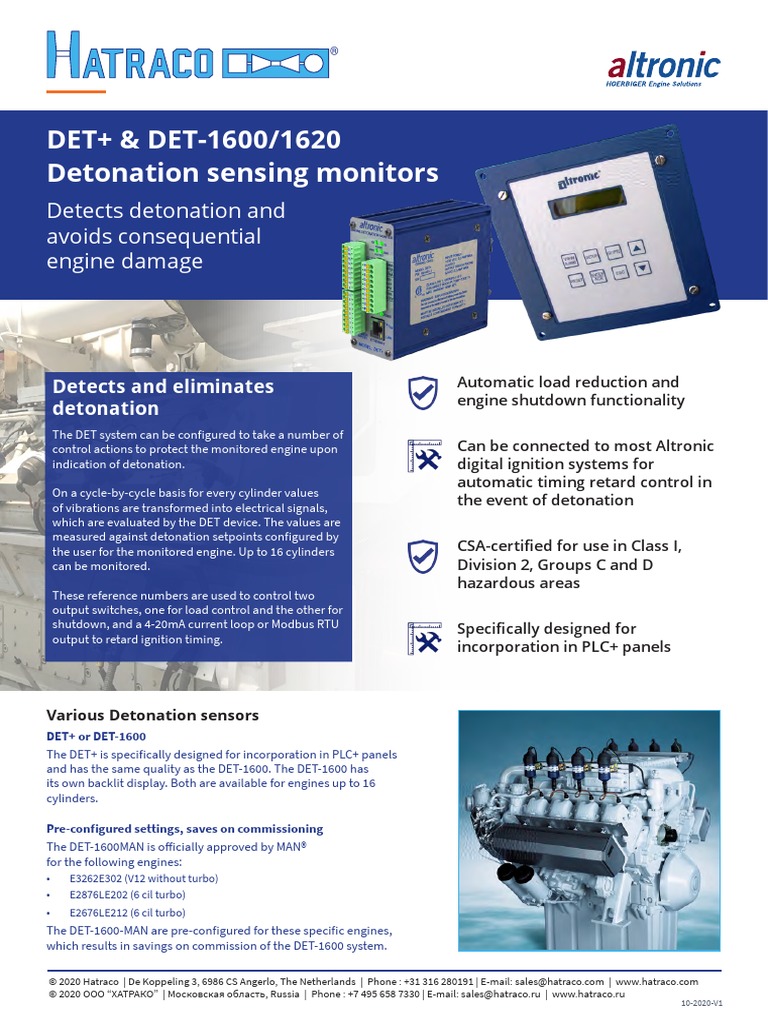 DET+ & DET-1600/1620 Detonation Sensing Monitors: Detects Detonation and Avoids Consequential ...