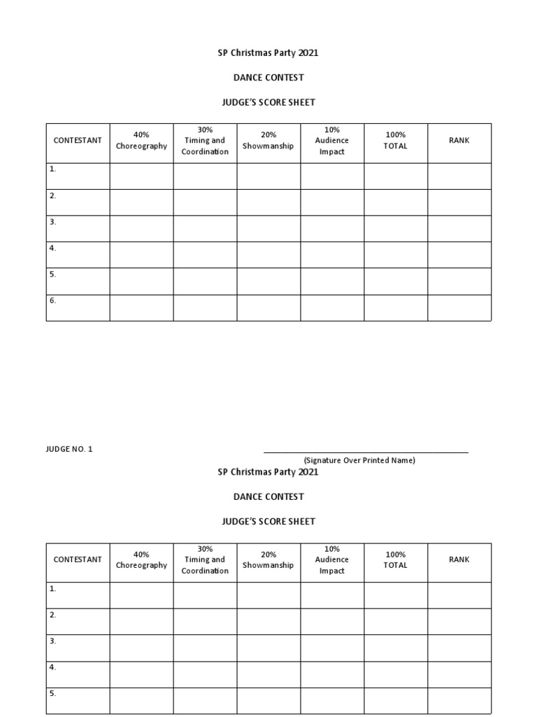 SP Christmas Party 2021 Dance Contest Judge'S Score Sheet | PDF ...