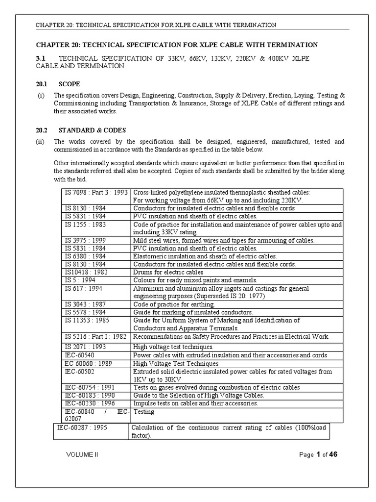 Chapter 20: Technical Specification For Xlpe Cable With Termination ...