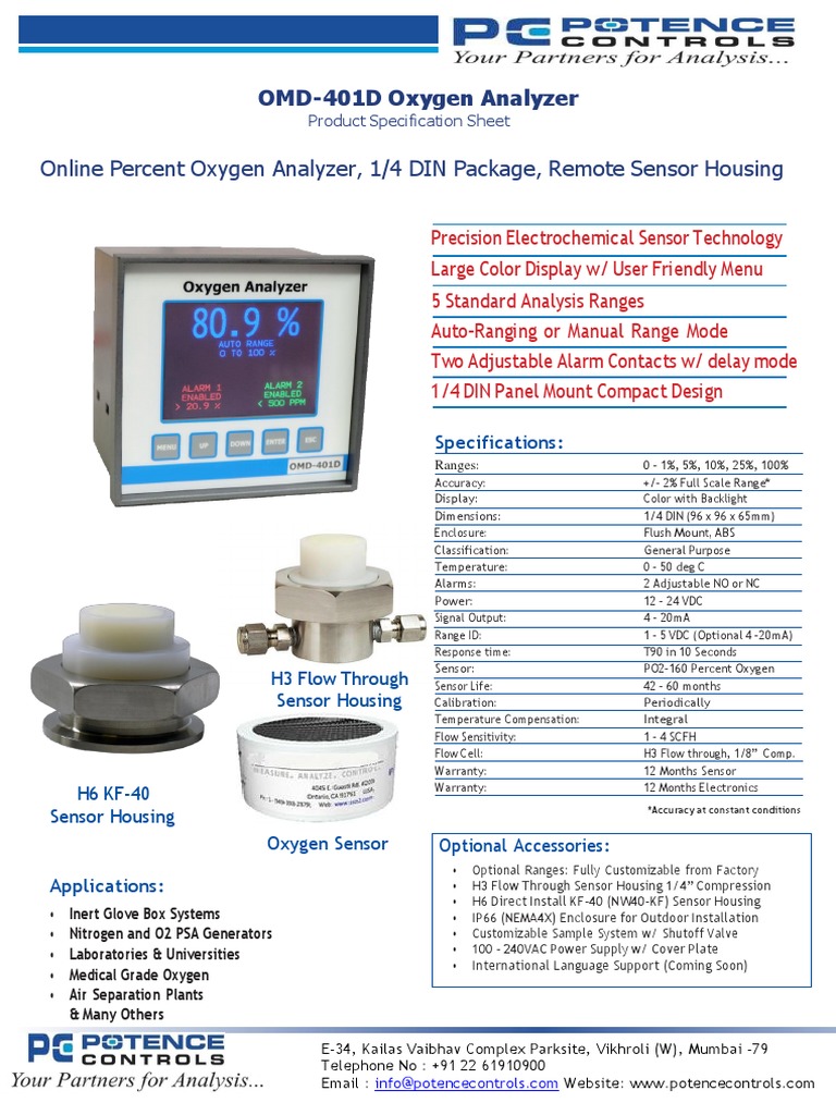 OMD-401D Oxygen Analyzer Manual | PDF | Sensor | Electrical Engineering
