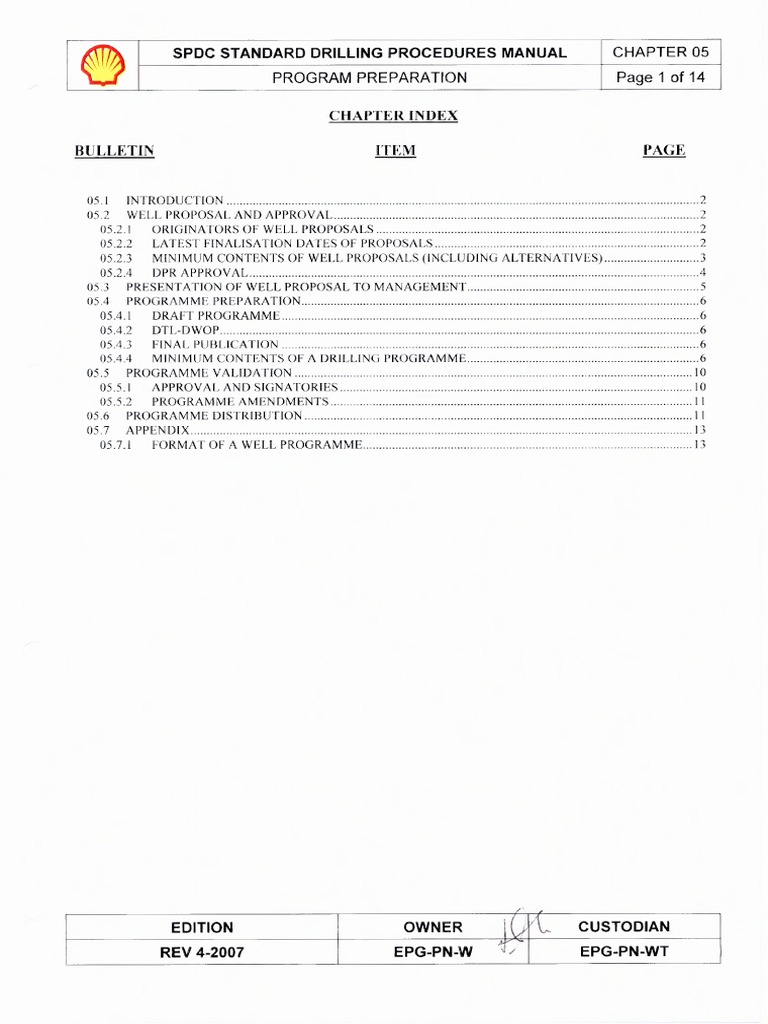 SPDC Standard Drilling Procedures Manual: Program Preparation Page 1 of ...