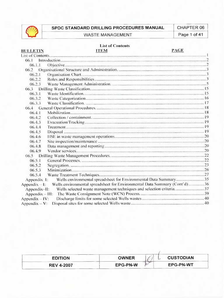 SPDC Standard Drilling Procedures Manual: Waste Management Page 1 of 41 | PDF | Waste Management ...