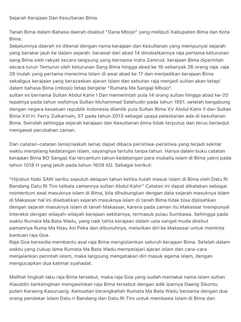 Sejarah dan Silsilah Kesultanan Bima | PDF | Politik | Perjalanan