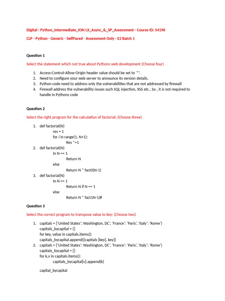 Digital Python Intermediate iON LX Async SP Assessment | PDF | Python (Programming Language ...