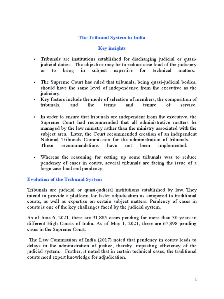 The Tribunal System in India Key Insights | PDF | Tribunal | Supreme ...
