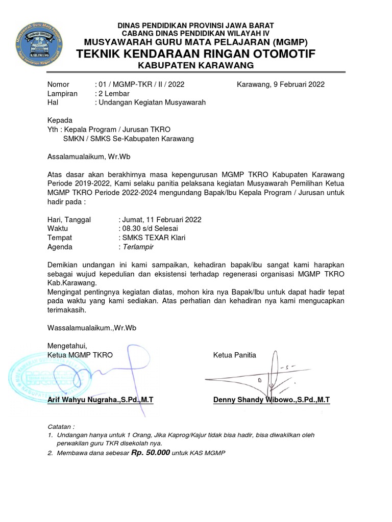 Surat Undangan MGMP | PDF