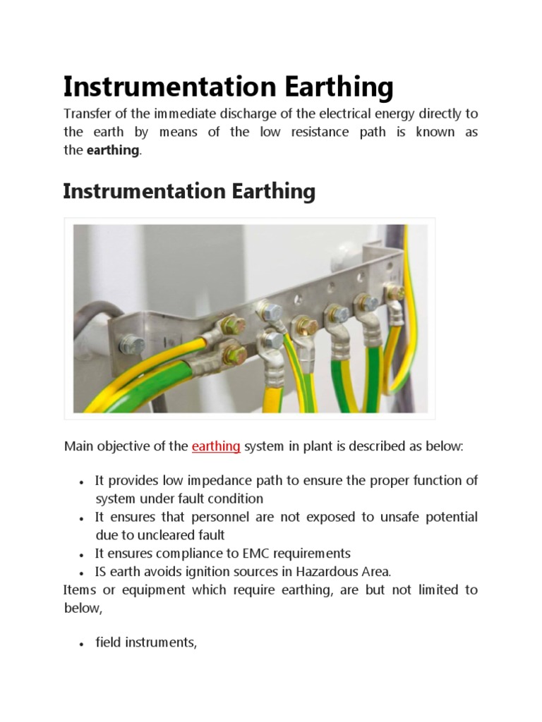 Instrumentation Earthing Guidelines | PDF | Wire | Equipment