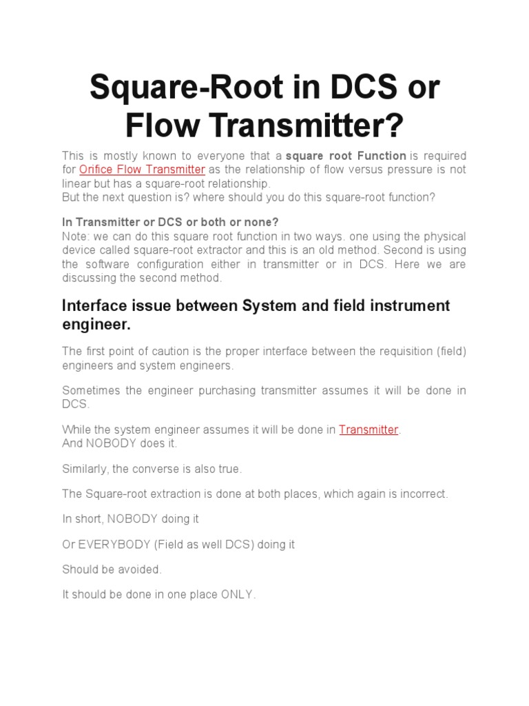 Square Root Extraction in Flow Transmitters | PDF | Systems Engineering ...