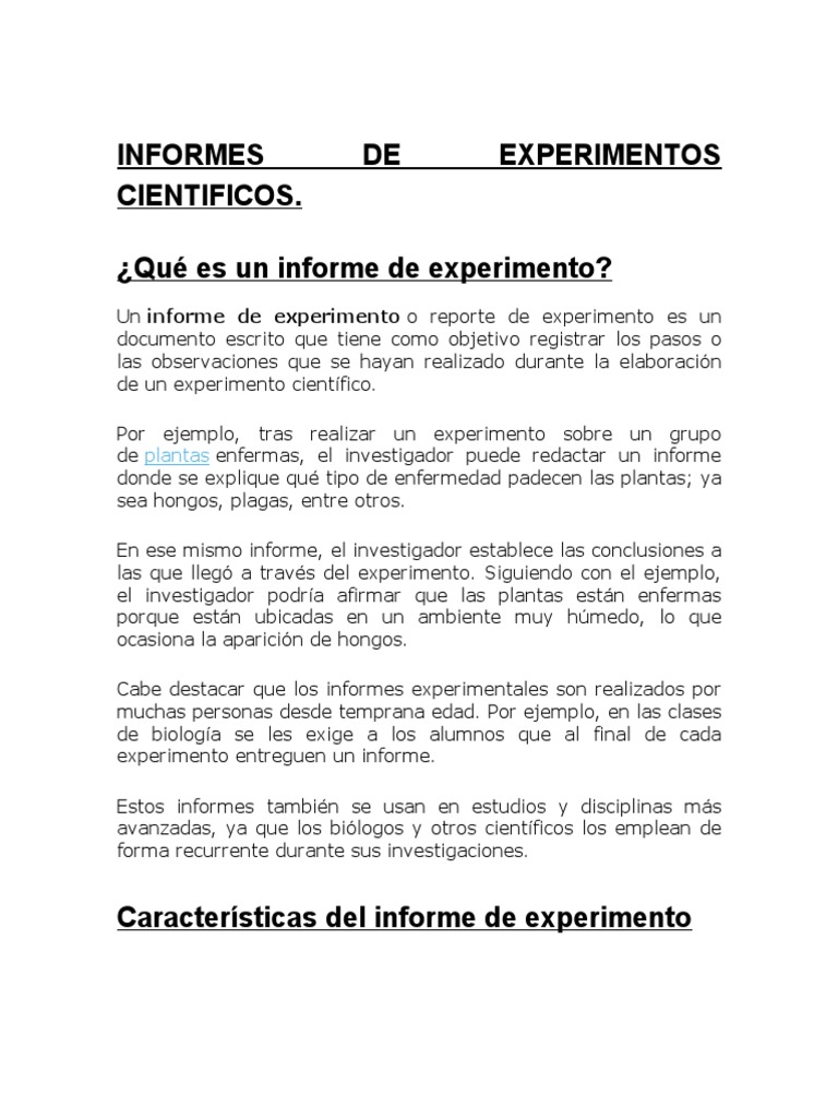 Informes de Experimentos Cientificos | PDF | Experimentar | Método científico