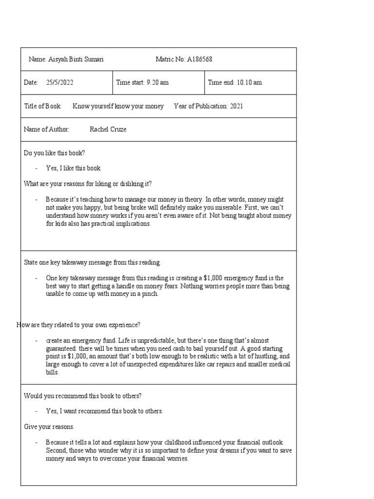 Blinkist Know Yourself Know Your Money by Rachel Cruze | PDF | Debt ...