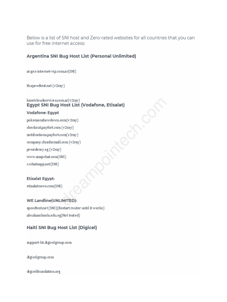 Below Is A List of SNI Host and Zero-Rated Websites For All Countries ...