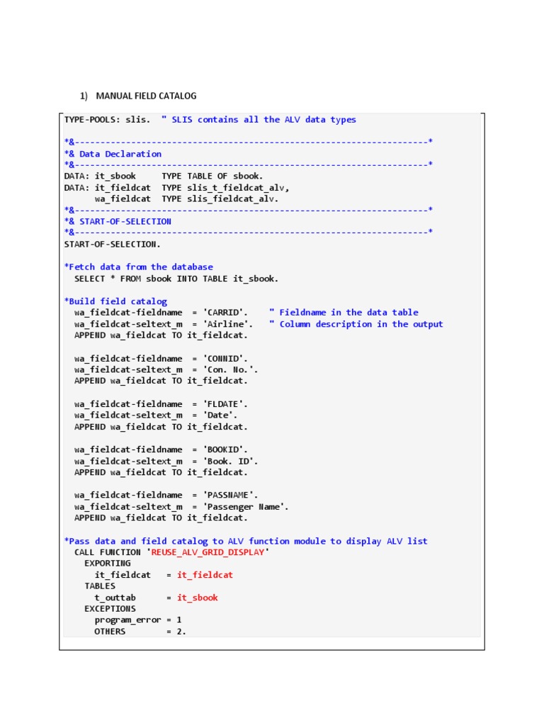 1) Manual Field Catalog: Reuse - Alv - Grid - Display It - Fieldcat It - Sbook | PDF | Software ...
