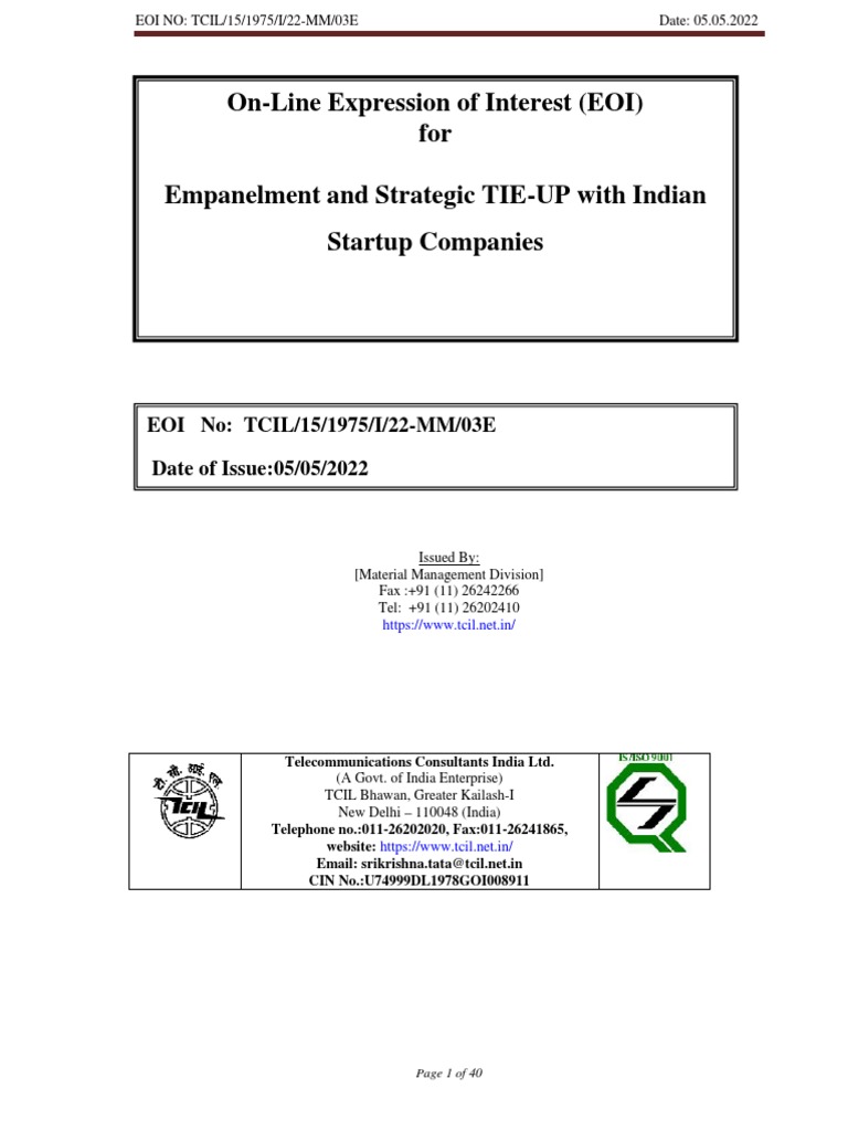 On-Line Expression of Interest (EOI) For Empanelment and Strategic TIE ...