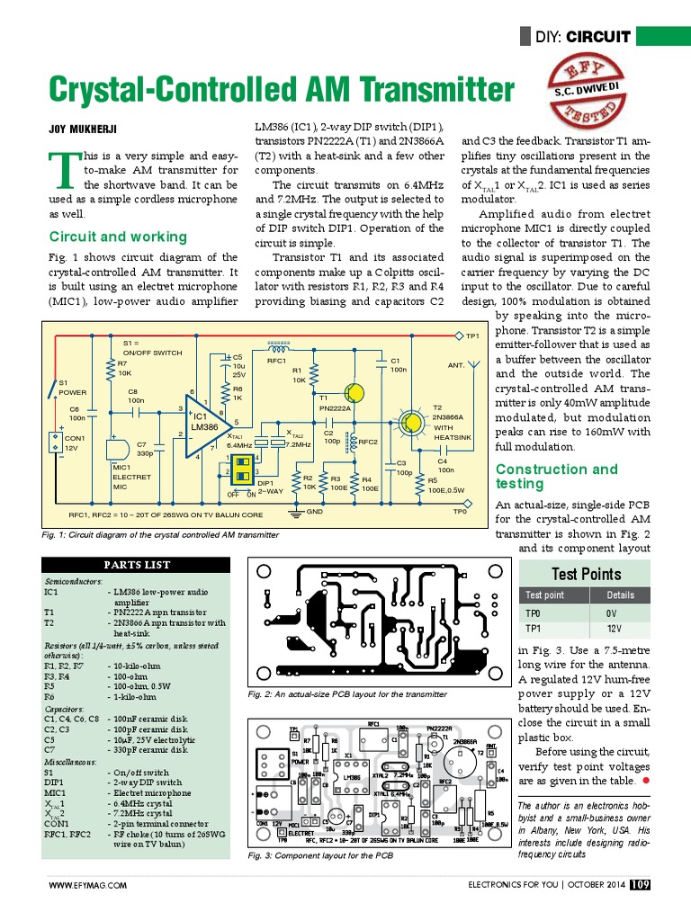 Crystal-Controlled AM Transmitter: Circuit and Working | PDF