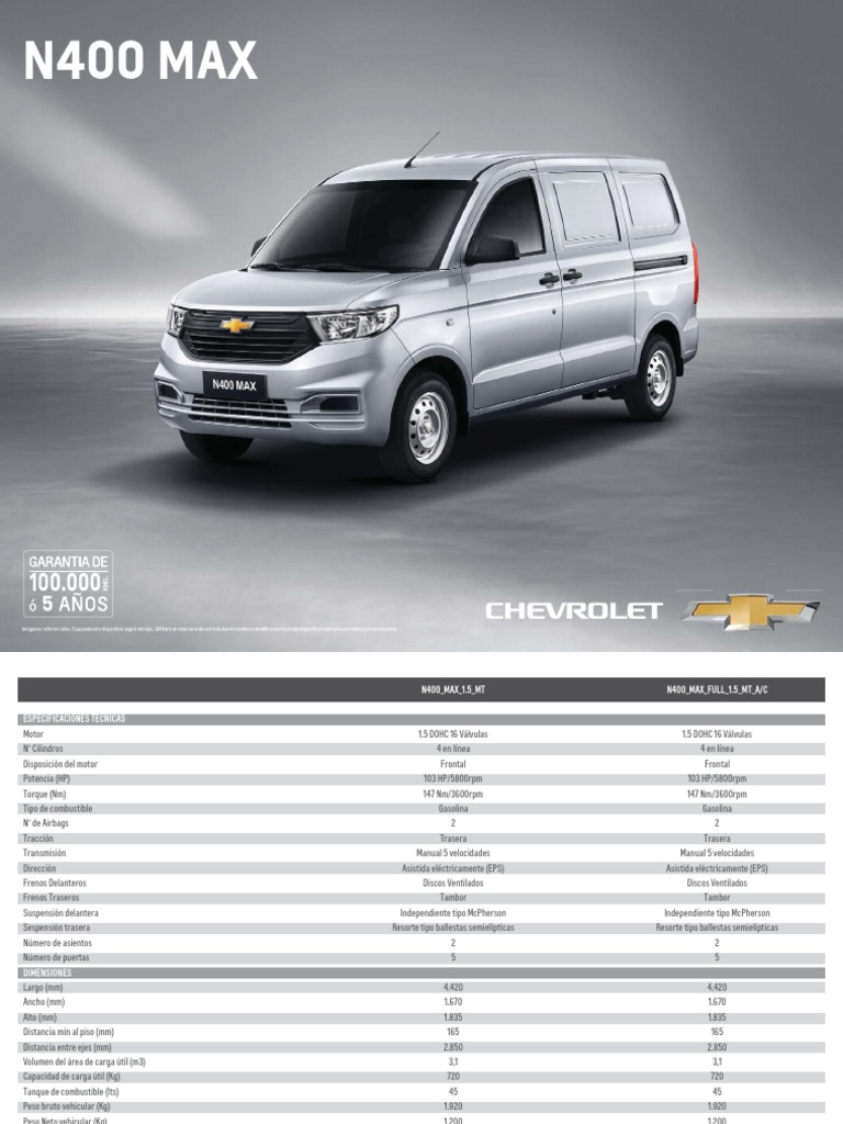 Ficha Técnica Chevrolet N400 Max | PDF | Sedanes | Tecnología de vehículos