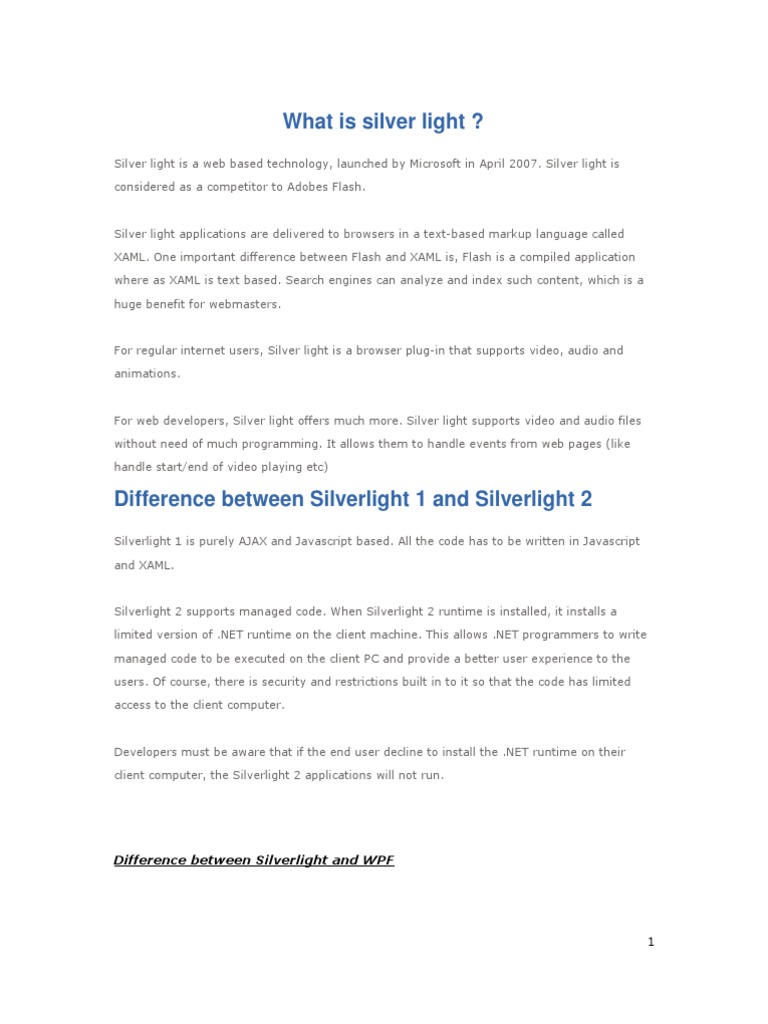 What Is Silver Light | PDF | Extensible Application Markup Language | Windows Presentation ...