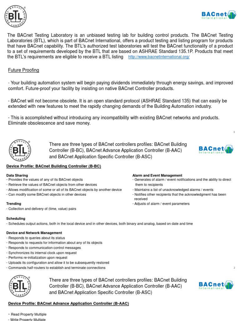 BACnet Testing Laboratories (BTL) - DDC Controller Profiles | PDF ...