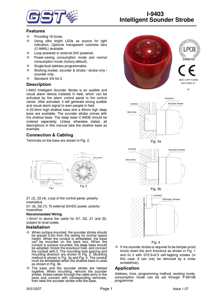 I-9403 Intelligent Sounder Strobe Installation and Operation Manual ...