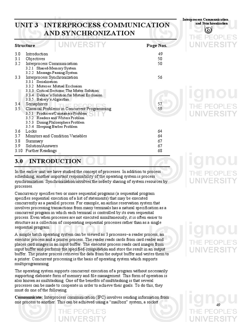 Unit 3 Interprocess Communication And Synchronization Structure Page Nos Pdf Process