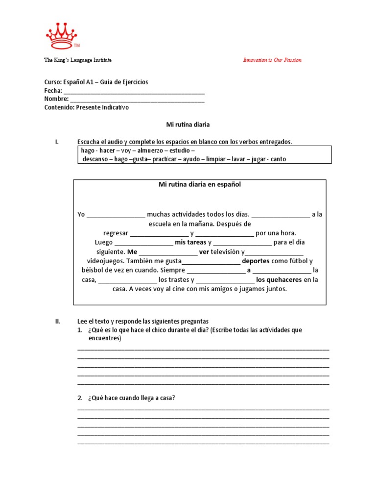 Presente Indicativo Guía de Ejercicios | PDF