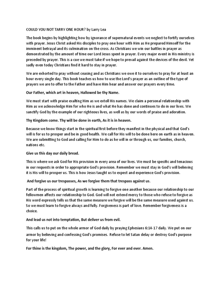 COULD YOU NOT TARRY ONE HOUR Summary | PDF | Prayer | Lord's Prayer