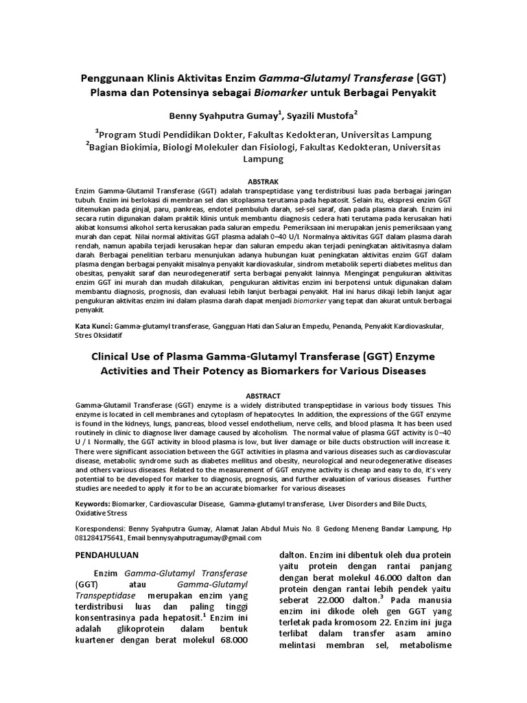 Penggunaan Klinis Aktivitas Enzim Gamma-Glutamyl Transferase (GGT ...