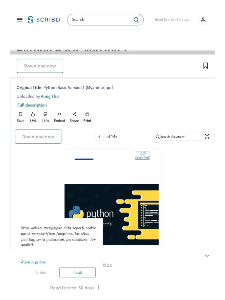 Python Basic Version 1 (Myanmar) PDF - PDF - Random Access Memor | PDF ...