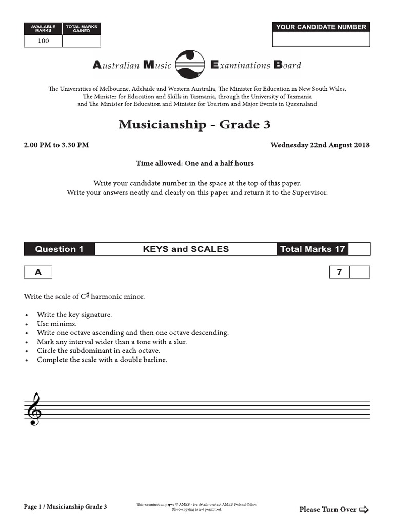 Grade 3 Musicianship August 2018 | PDF
