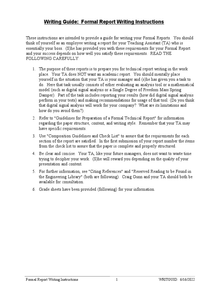 Writing Guide: Formal Report Writing Instructions | PDF | Experiment ...