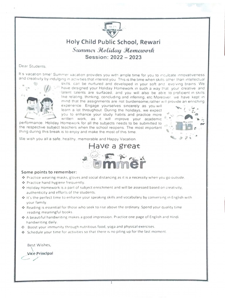 Holiday Homework Pdf Homework Seed