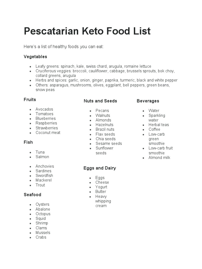 Pescatarian Keto Food List PDF