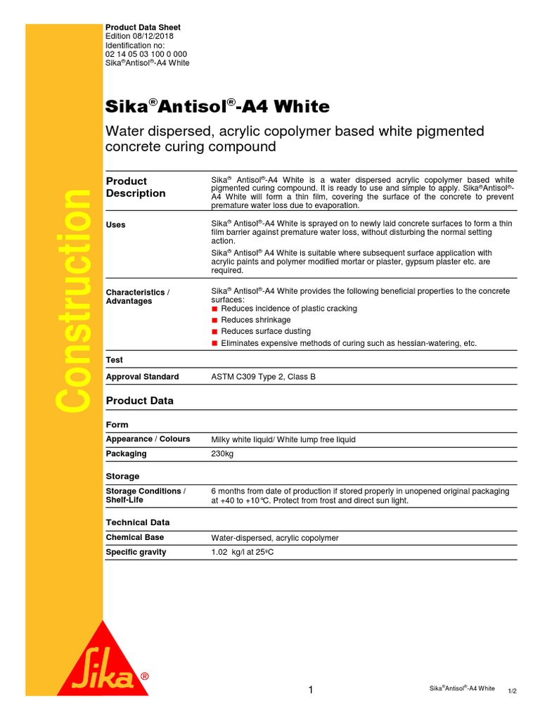 Antisol A - Curing Compund | PDF | Concrete | Dangerous Goods