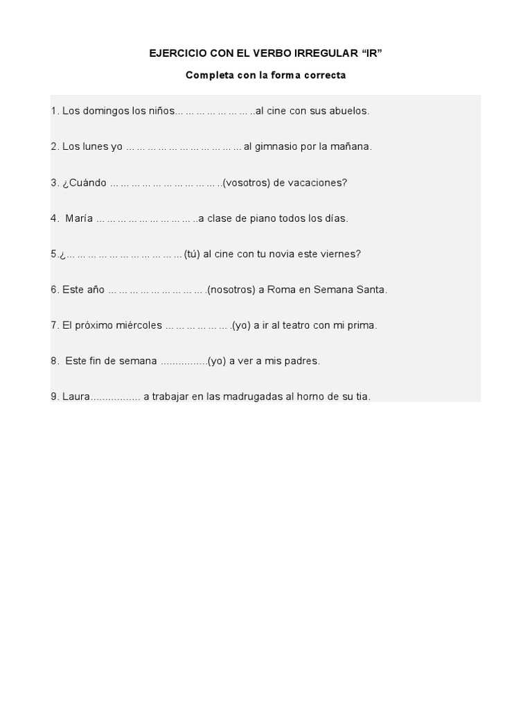 Ejercicios de Conjugación del Verbo "Ir" | PDF