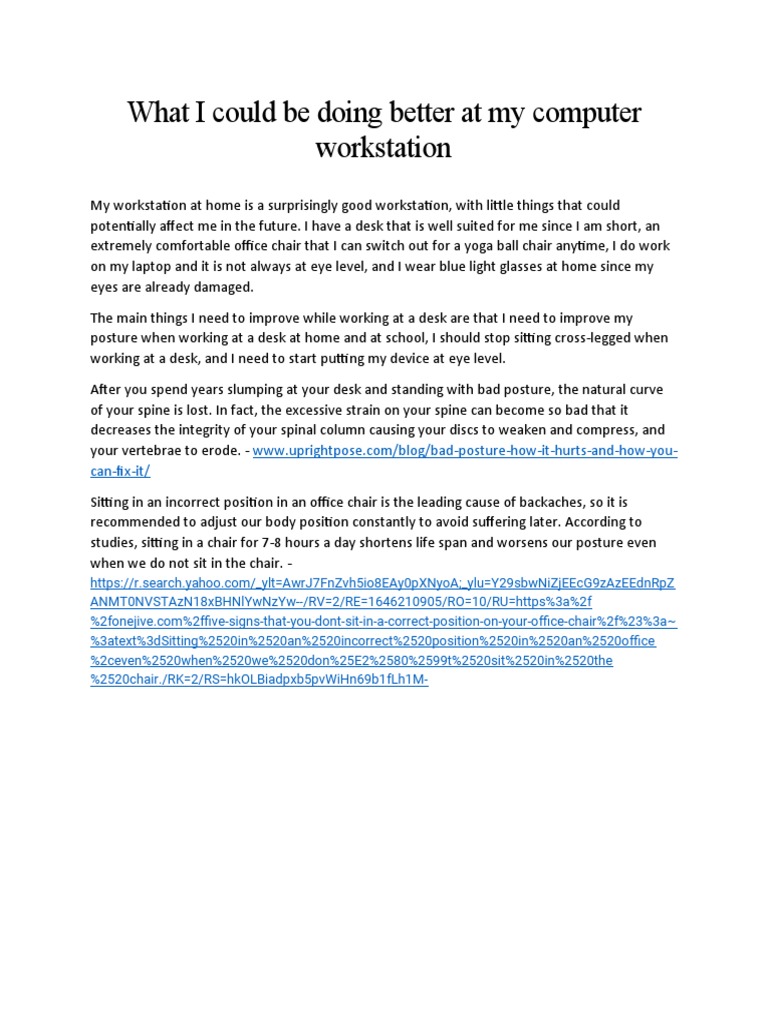 Ergonomics Worksheet | PDF