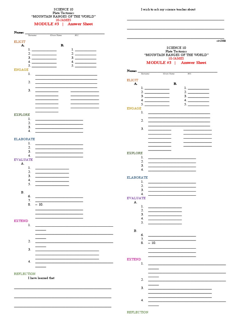 SCIENCE 10 LP Answer Sheet | PDF | Earth Sciences | Plate Tectonics