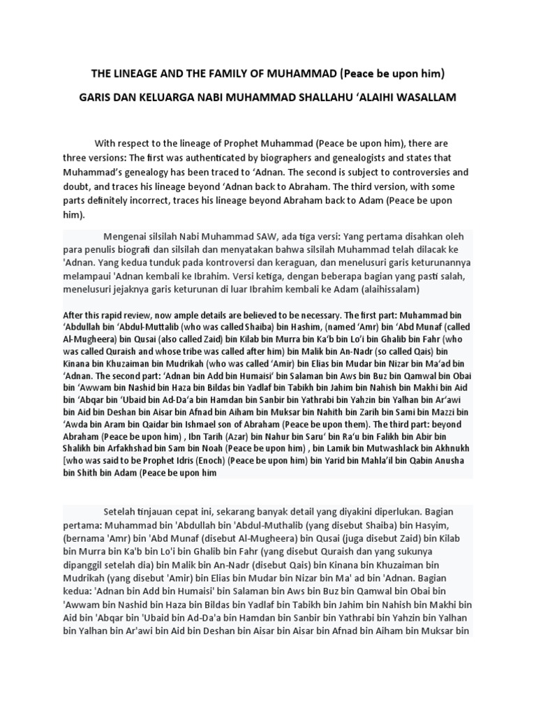 Lineage of Prophet Muhammad Explained | PDF | Arabs | Banu Hashim