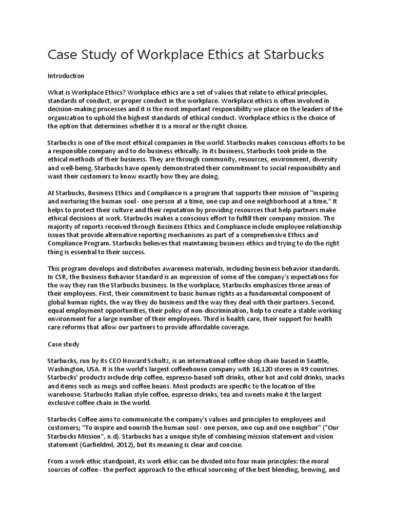 Case Study of Workplace Ethics at Starbucks Introduction | PDF ...