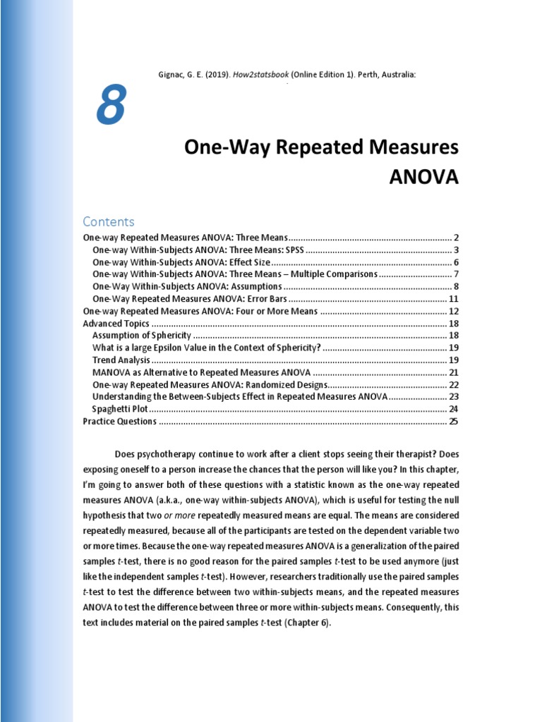 Chapter 8 - One-Way Repeated-Measures ANOVA - 2019 | PDF | Analysis Of ...