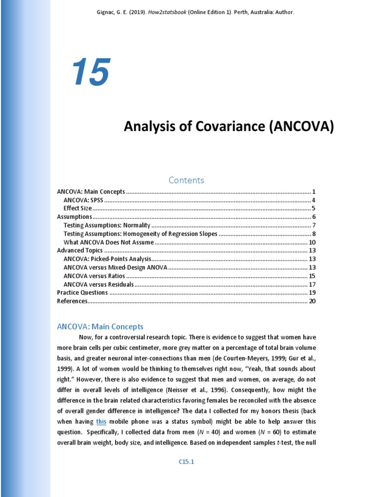 Chapter 15 - ANCOVA - 2019 | PDF | Analysis Of Covariance | Effect Size