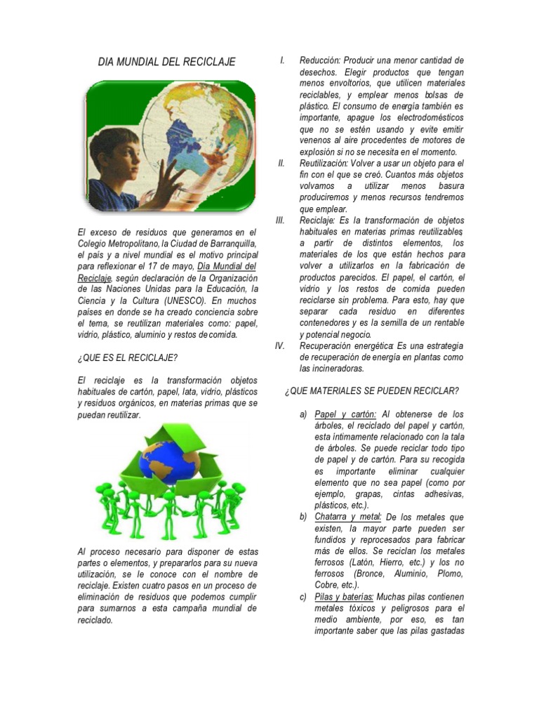 Plegable Reciclaje Dia Mundial | PDF