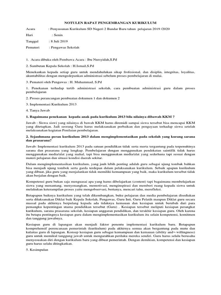 Notulen Rapat Pengembangan Kurikulum | PDF | Karier & Perkembangan