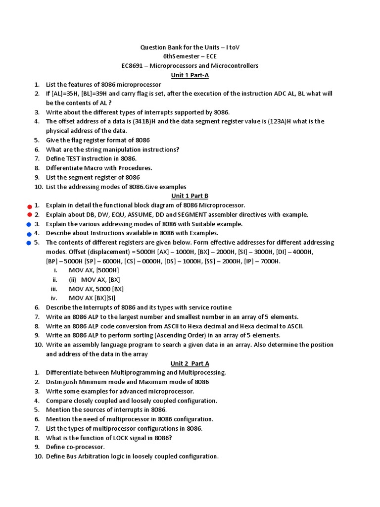 Microprocessor Question Bank | PDF | Microcontroller | Analog To ...