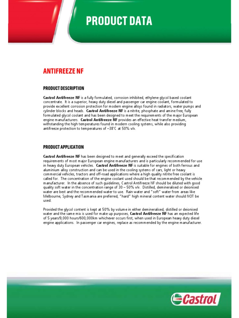 A Comprehensive Guide to Castrol Antifreeze NF Coolant | PDF | Chemical ...