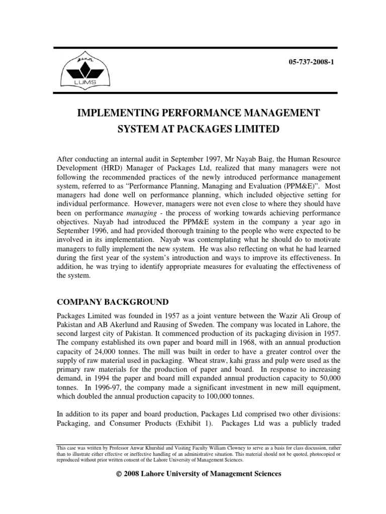 PMS at Packages Linited | Download Free PDF | Performance Appraisal ...