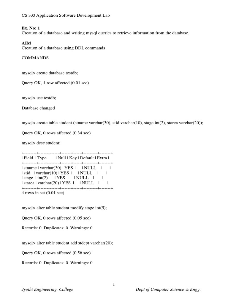 ASD Lab Manual JECC Queries | PDF | My Sql | Databases