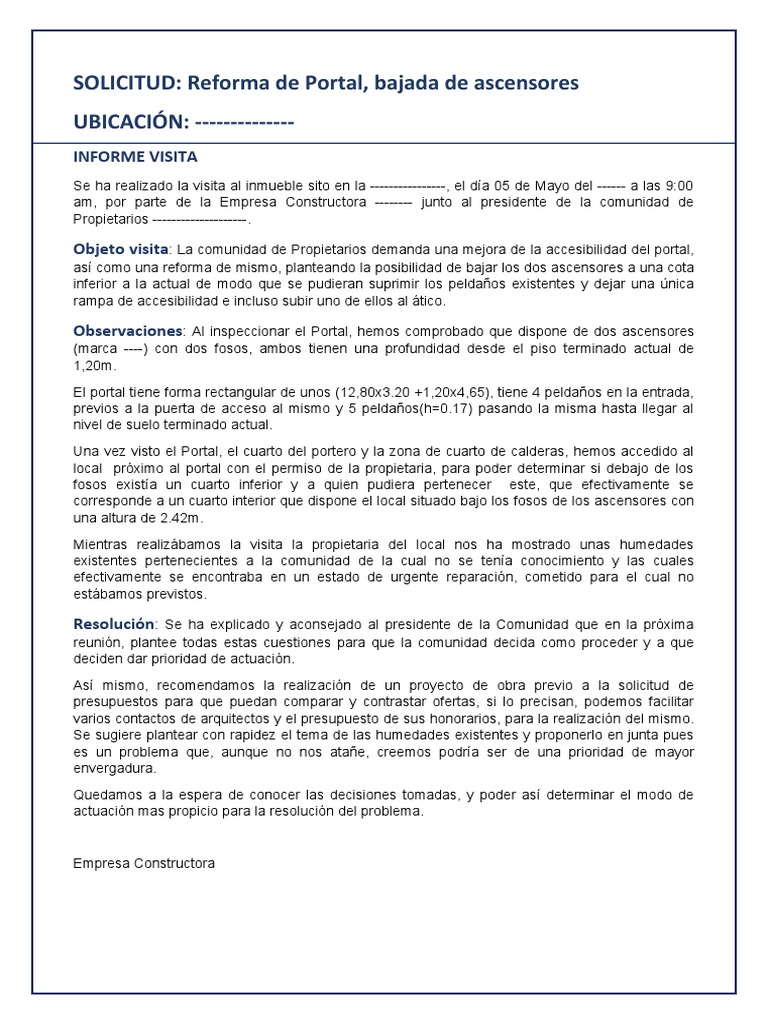 Informe de Visita | PDF | Ascensor