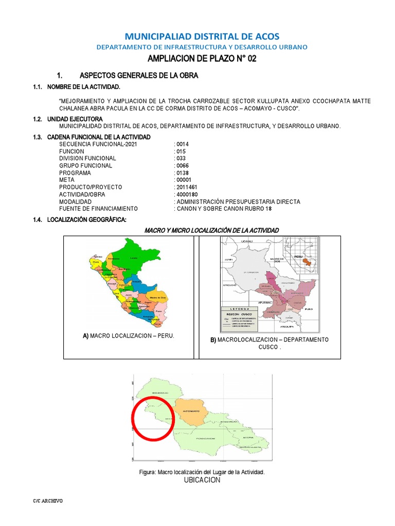 Ampliacion de Plazo #02 CCOCHAPATA | PDF | Presupuesto | Economias